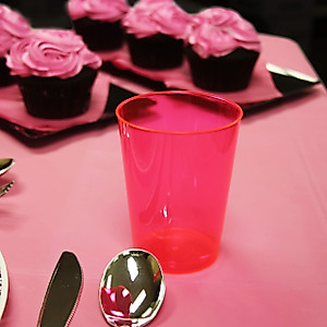 Party Essentials Hard Plastic 10-Ounce Party Cups and Tall Tumblers, Neon Pink, 25-Count