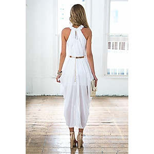 KingField Women's Chiffon Greek Goddess Fairy High Low Dresses Outer Maxi Inner Mini Beach Party Dress Large White