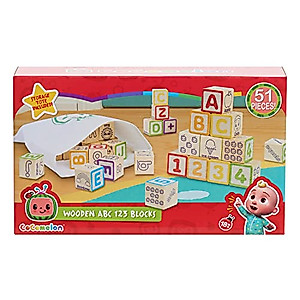 CoComelon 51-piece Classic ABC Wooden Block Set, Preschool Building Toys, Learning and Education, Officially Licensed Kids Toys for Ages 18 Month, Gifts and Presents, Amazon Exclusive