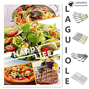 KeepingcooX LAGUIOLE Forks of 6, Stainless Steel Dinnerware/Tableware/Flatware/Cutlery Set with White/Ivory Handle, Made in China, Reputable Global Manufacturer with Certificate (GMC), Value for Money