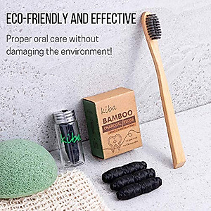 Kiba Bamboo Charcoal Floss w/Reusable Floss Container 5 pc Kit (1 Glass Floss Container + 4x30m Dental Floss Refills) - Eco Friendly Floss w/Candelilla Wax - Mint - Vegan