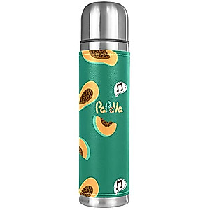 Stainless Steel Leather Vacuum Insulated Mug Pawpaw Thermos Water Bottle for Hot and Cold Drinks Kids Adults 16 Oz