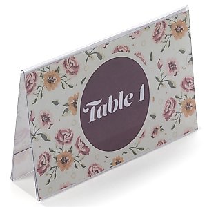 Displays2go Set of 25, A-Frame Place Card Holders, 5.5" x 3.5" Signs, Double-Sided, Clear (APETG5535H)