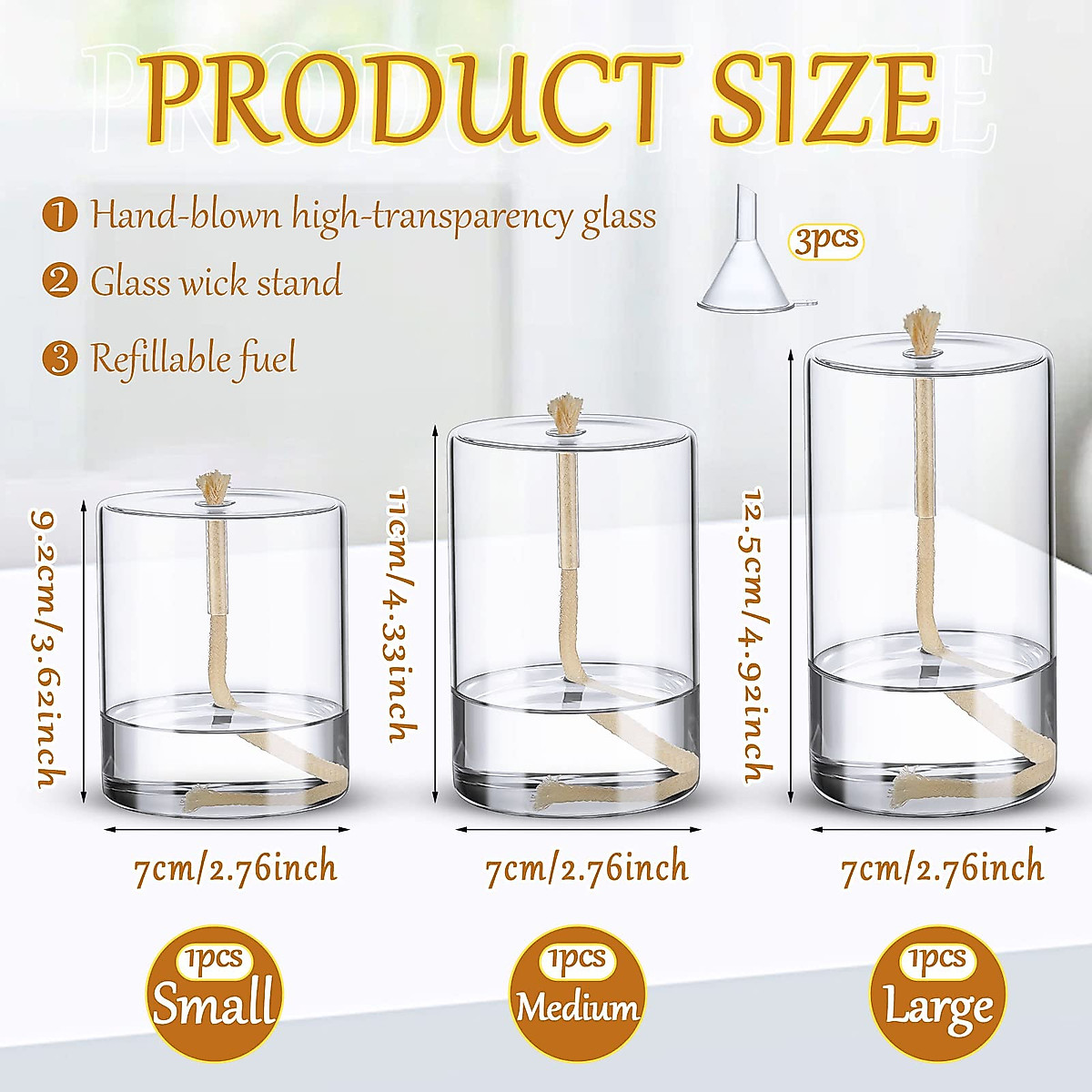 Sumind 3 Pieces Clear Empty Glass Candle Jars Refillable Oil Candle Containers Oil Candle Vessels Liquid Candleholders, 3 Sizes, Cotton Wick and Holder Included