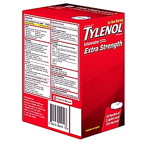 Tylenol Extra Strength Caplets with Acetaminophen, Pain Reliever & Fever Reducer, 2-pack of 50 ct