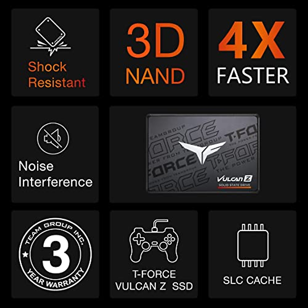 TEAMGROUP T-Force Vulcan Z 240GB SLC Cache 3D NAND TLC 2.5 Inch SATA III Internal Solid State Drive SSD (R/W Speed up to 520/450 MB/s) T253TZ240G0C101