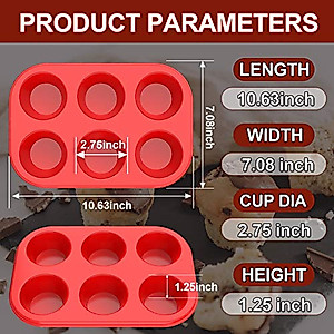 Silicone Muffin Pan, European LFGB Silicone Cupcake Baking Pan, 6 Cup Muffin, Non-Stick Muffin Tray, Egg Muffin Pan, Food Grade Muffin Molds, BPA Free Muffin Tins Red