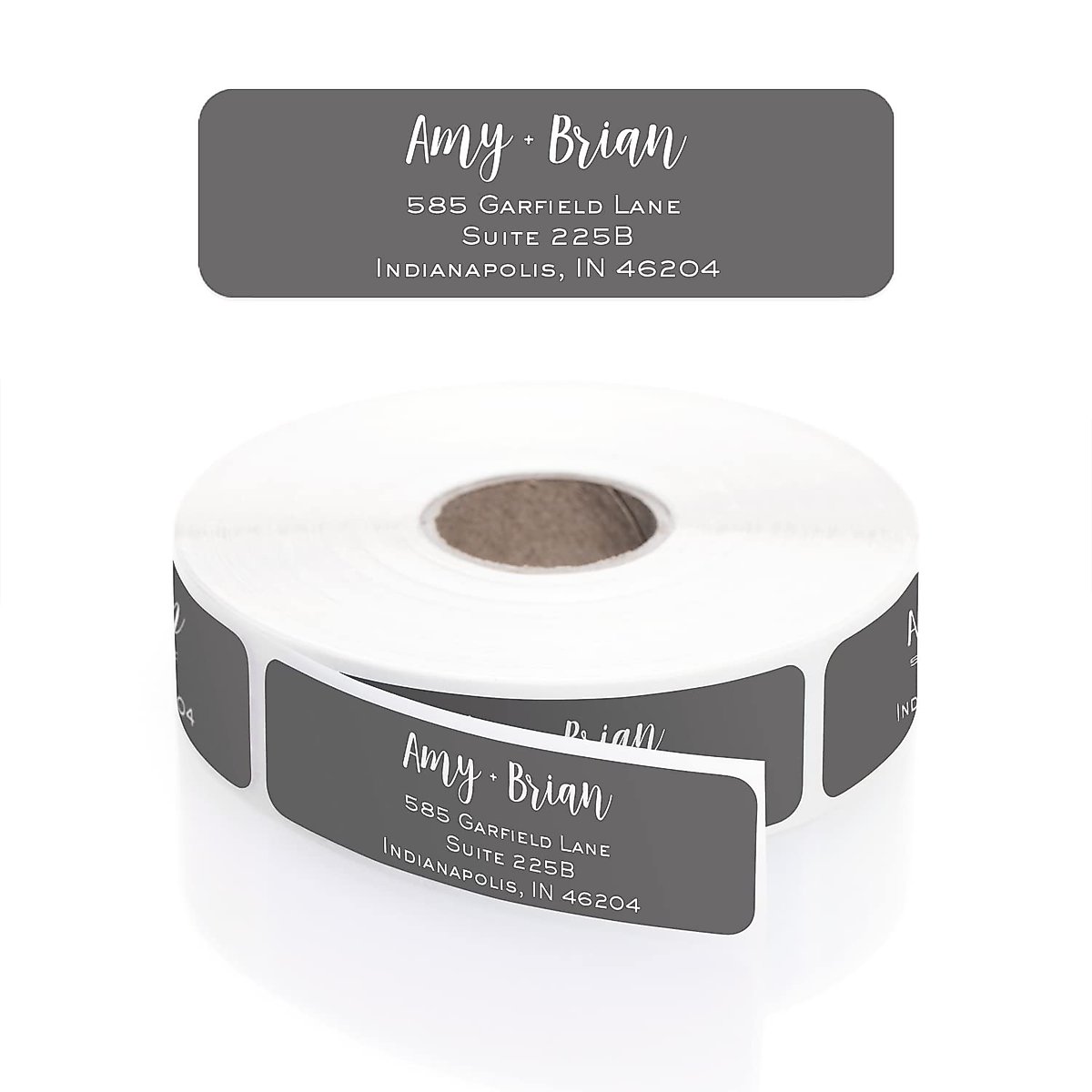 Simple Modern Charcoal Rolled Address Labels/Roll of 250 Slate Gray Personalized Address Labels/Designer Return Address Stickers in Elegant Plastic Dispenser
