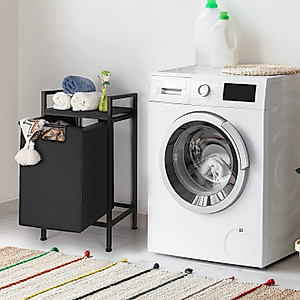 Laundry Hamper, Laundry Basket Laundry Room Shelves Hampers for Laundry with Removable Bag and Top Shelf Clothes Hampers for Small Space Laundry Sorter for Laundry Room Bedroom Bathroom, Rustic Brown