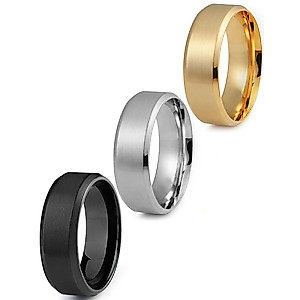 Jstyle Stainless Steel Rings for Men Wedding Ring Cool Simple Band 8 MM 3 Pcs A Set (9.5)