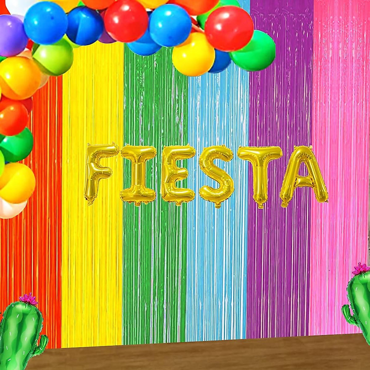 Cinco de Mayo Decorations, Rainbow Fringe Bckdrop Fiesta Taco Themed Streamer Backdrop for Mexican Dia De Los Muertos Spain Taco Birthday Party Decorations (3 Pack)