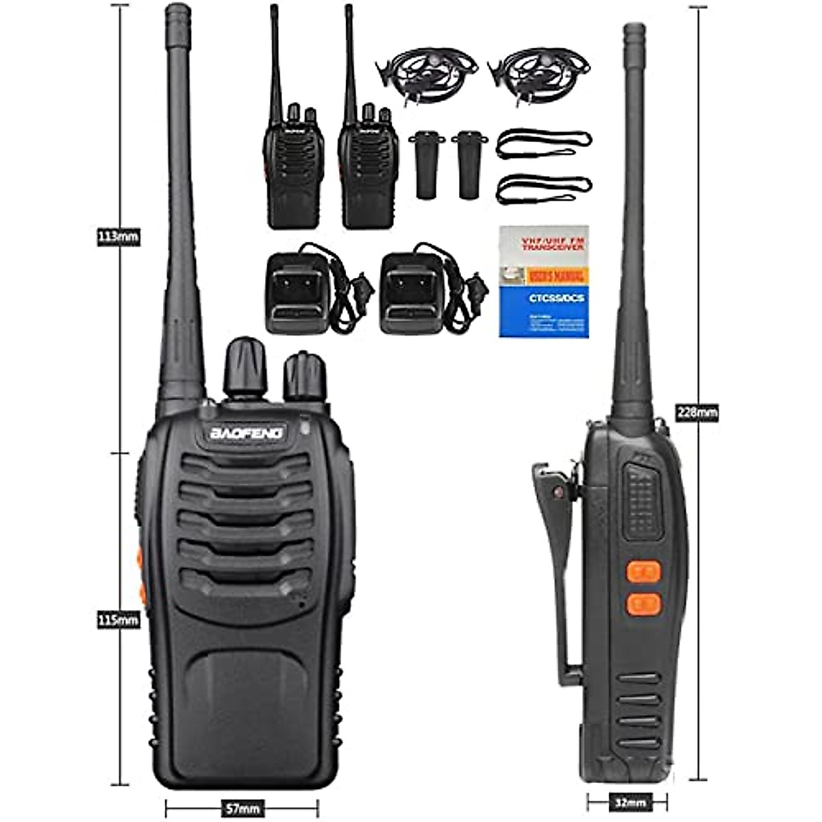 Baofeng BF-888S walkie Talkie, 2-Pack Long Range Ham Two-Way Radio with Earpiece UHF 400-470Mhz Interphone for Hiking Camping, Charger and Battery Included
