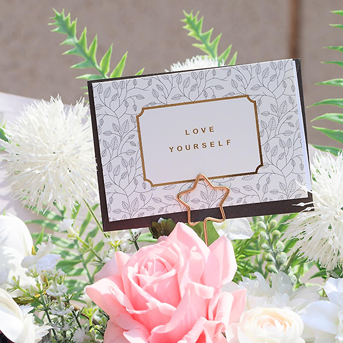 Mezchi 100 Pcs Metal Wire Floral Picks, 13 Inch Gold Place Card Holder Stand Picks, 10 Styles Wire Photo Menu Note Holder, Gift Card Holder for Wedding and Party Favor