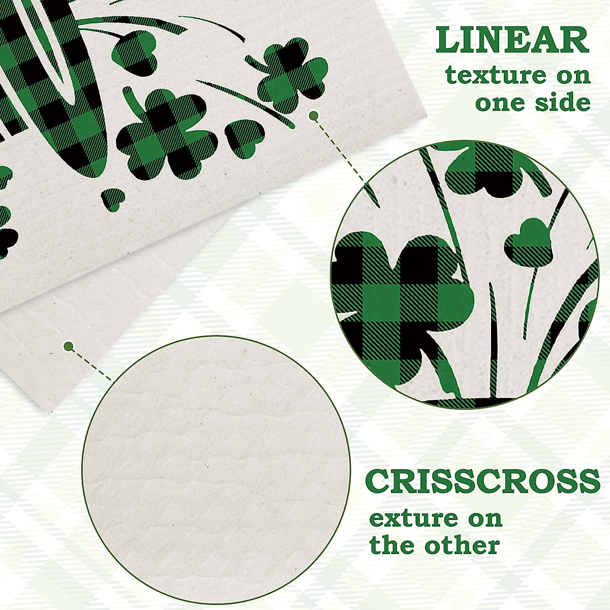 AnyDesign St. Patrick's Day Swedish Kitchen Dishcloth Green Black Buffalo Plaids Gnome Truck Shamrock Absorbent Cotton Kitchen Towel for Party Home Housewarming Cleaning Counter Wipes, 7 x 8 in, 6Pcs