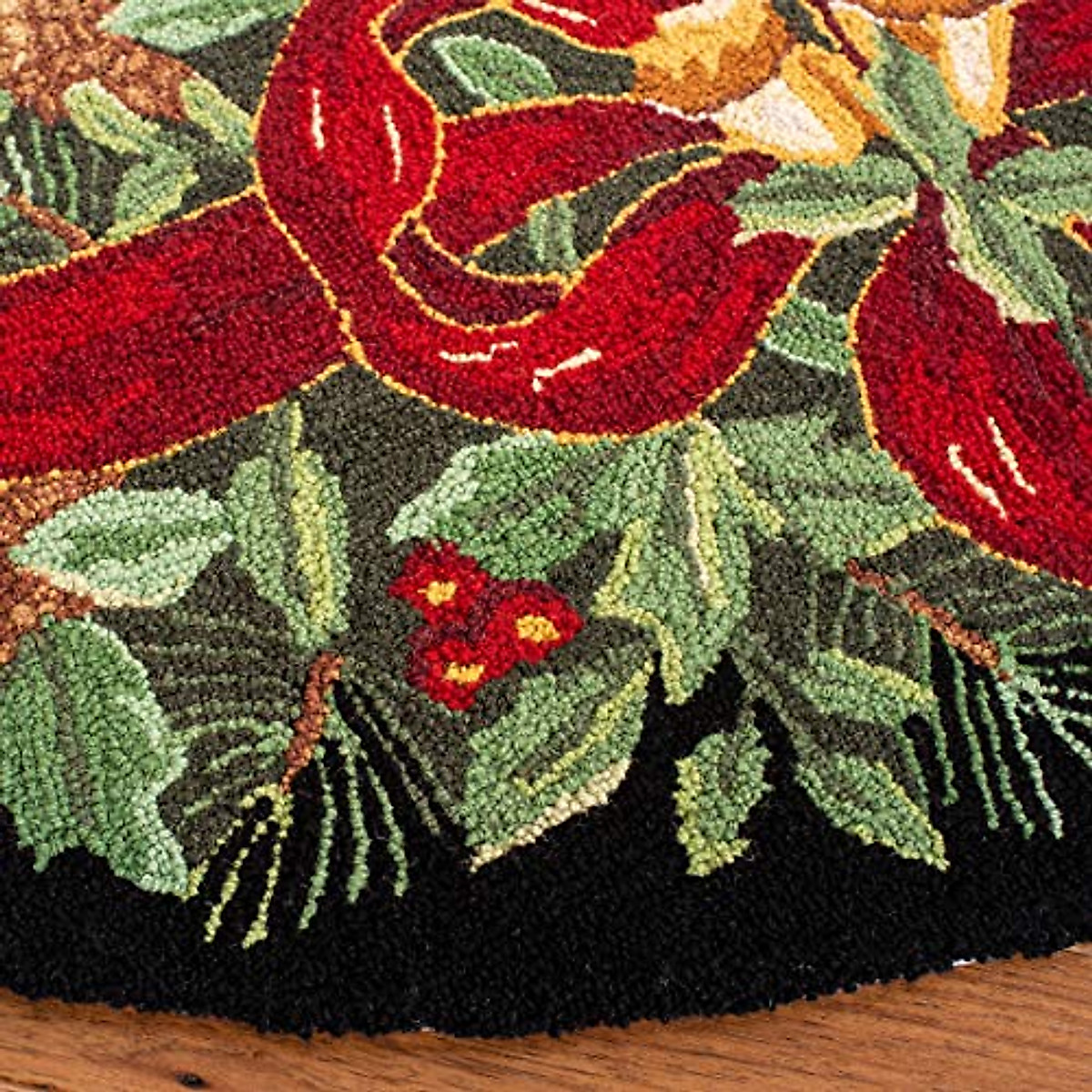 SAFAVIEH Vintage Poster Collection Area Rug - 6' Round, Black & Green, Handmade Christmas Wreath Novelty Wool, Ideal for High Traffic Areas in Living Room, Bedroom (VP323A)