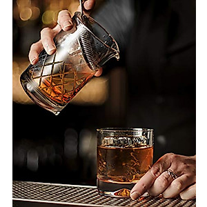 MOFADO Crystal Cocktail Mixing Glass Set - 4 Piece - 18oz 550ml - Thick and Sturdy Bottom, Durable Crystal Mixing Glass, Spoon, Jigger, Strainer - Beautiful Gift