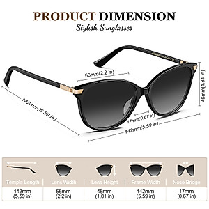 AVAWAY Black and Gold Cat Eye Sunglasses Womens Polarized UV Protection Trendy Acetate Frame Ladies Sun Glasses Shade Sunnies