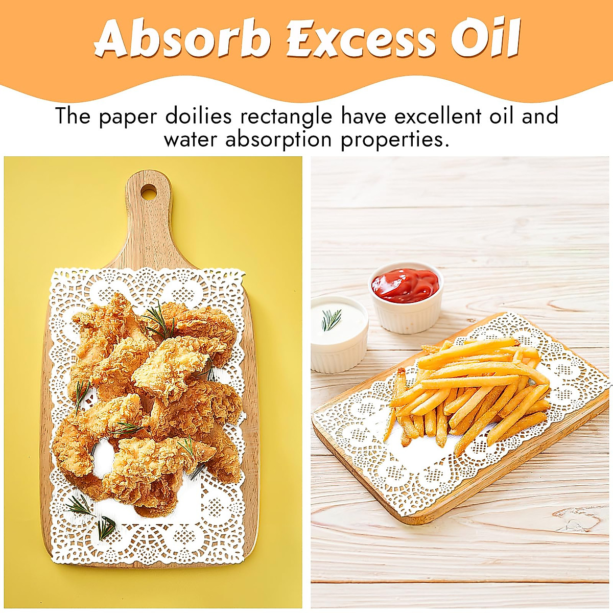 Svalor 100 Pieces Rectangle Paper Doilies, 7.5×12 Inch Doilies for Food, Disposable Lace Paper Doilies for Tables, Paper Placemats Bulk for Cakes Desserts Crafts (White)