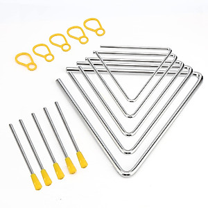 HEIHAK 10 Pack Musical Triangle Steel Set, 4" 5" 6" 7" 8" Hand Percussion Music Percussion Triangle Instrument with Striker for Adults Practice Rhyme Classroom Church Farmhouse