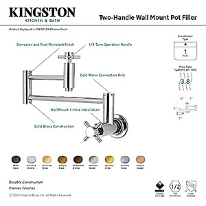 Kingston Brass KS8107DX Wall Mount Pot Filler Kitchen Faucet, Brushed Brass