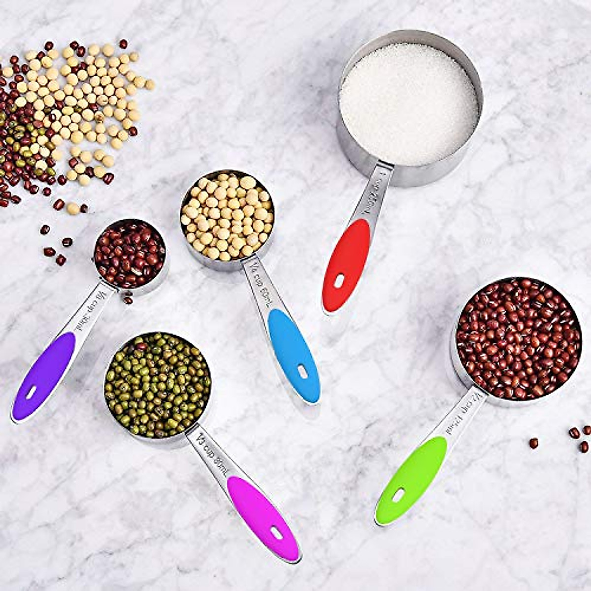 Measuring Cups & Spoons Set of 16, Wildone Premium Stainless Steel Measuring Cups and Measuring Spoons with Colored Silicone Handle, Including 8 Nesting Cups, 8 Spoons, for Dry and Liquid Ingredient