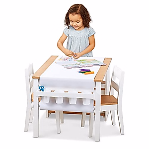 Melissa & Doug Wooden Art Table & Chairs Set - White - Kids Craft Table And Chairs, Children's Furniture