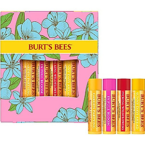 Burt's Bees Lip Balm Easter Basket Stuffers, Lip Care Gifts for All Day Hydration, In Full Bloom Set - Beeswax, Dragonfruit Lemon, Tropical Pineapple & Strawberry, 4 Pack (Packaging May Vary)