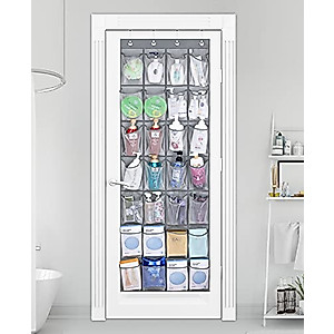 SLEEPING LAMB 28 Breathable Mesh Pockets Over The Door Shoe Rack Hanging Shoe Organizer for Closet Shoe Holder for Men Sneakers, Women Heels, with 4 Metal Hooks, Grey