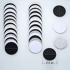 Black White Silver Glitter Paper Garland Circle Dot Streamer Banner for Graduation Bridal Shower Wedding Birthday Party Decorations, 2.5" in Diameter, 20 Feet in Total