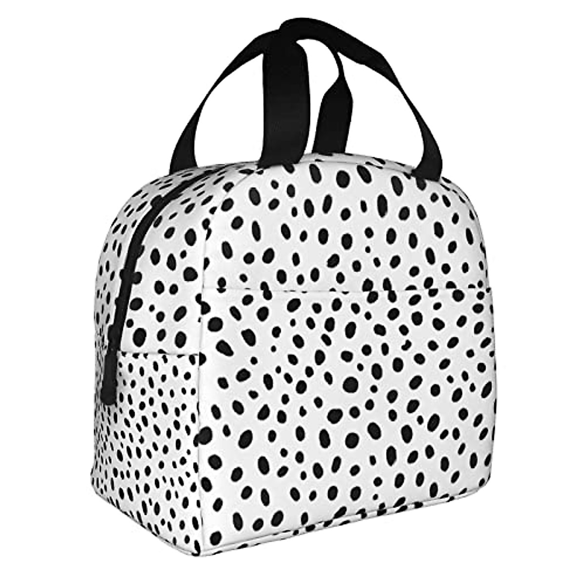 Cute Black Dot On White Lunch Box Bento Box Insulated Lunch Boxes Reusable Waterproof Lunch Bag With Front Pocket For Travel Office Picnic