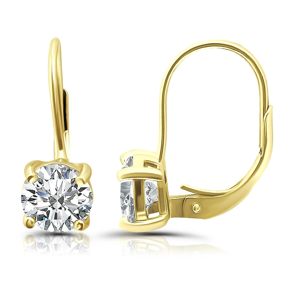 Hoops & Loops Yellow Gold Flash Sterling Silver 7mm Round Cubic Zicronia Leverback Earrings