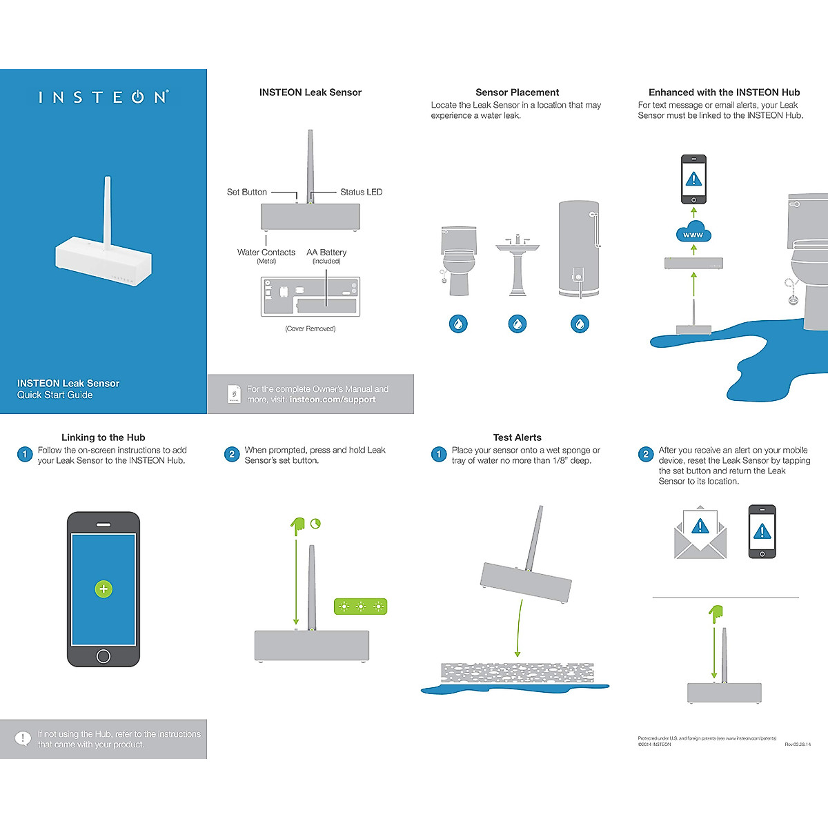 Insteon Wireless Water Leak Sensor, 2852-222 - Insteon Hub Required for Smarthphone Alerts