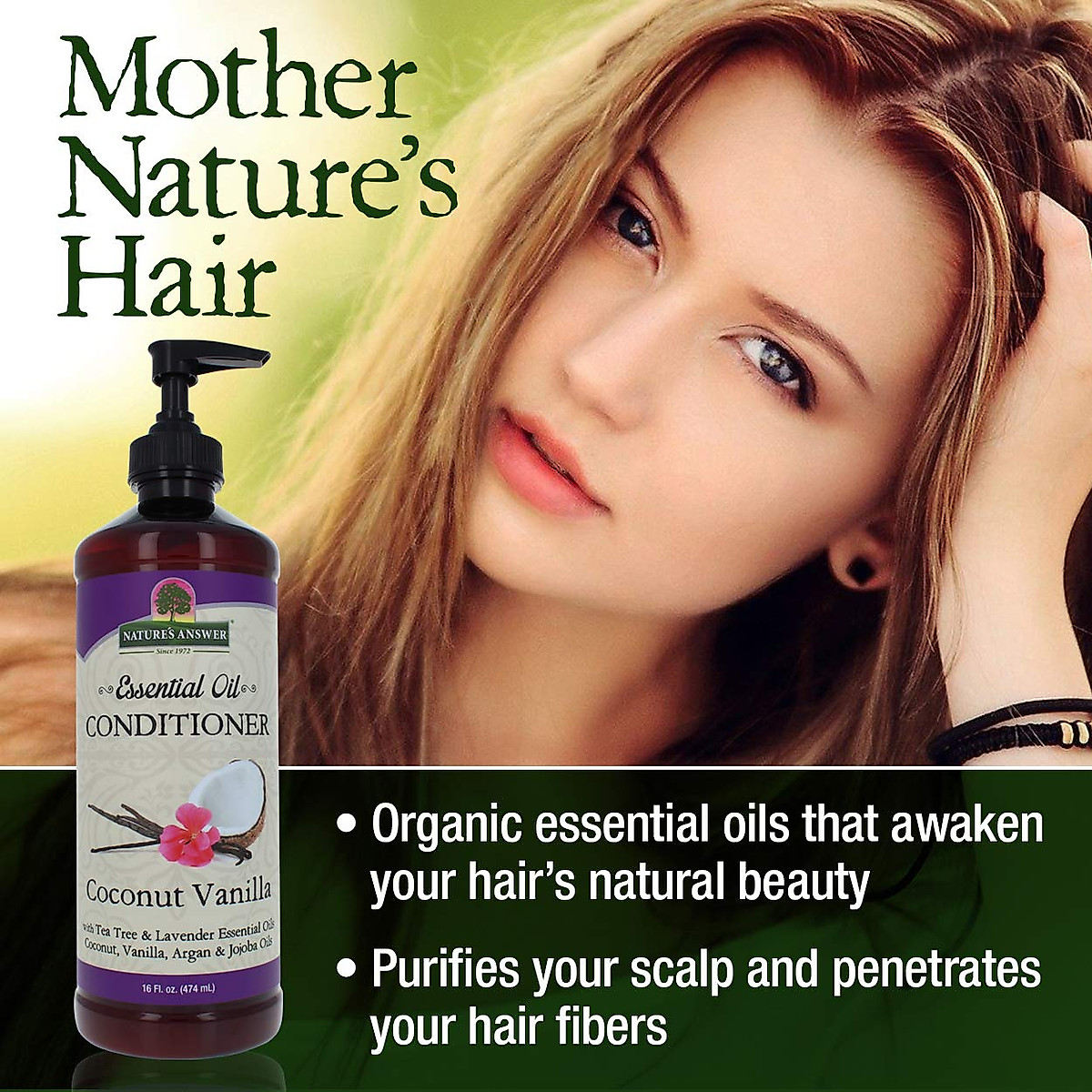 Nature's Answer Essential Oil Conditioner with Pump, Coconut Vanilla, 16-Ounce | Rejuvenates Hair | Hydrating Formula | Essential Oil Infused | Repair and Strengthen Hair