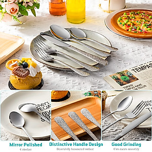 Shimeyao 80 Pcs Hammered Silverware Set, Stainless Steel Square Flatware Set for 16 Tableware Set Eating Utensils with Modern Design, Dishwasher Safe for Kitchen Restaurant