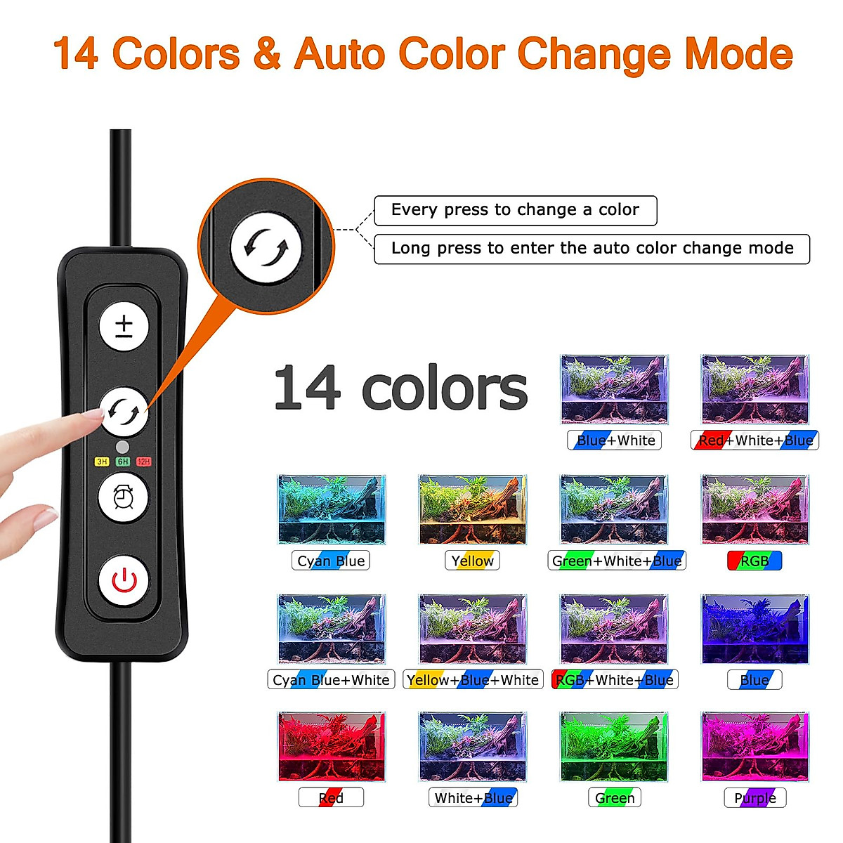 AQQA Full Spectrum Aquarium Light Plant Fish Tank Light with Timer 14 Colors Adjustable Waterproof LED Fish Light for Freshwater & Saltwater Tank 39-47 Inch (35W)