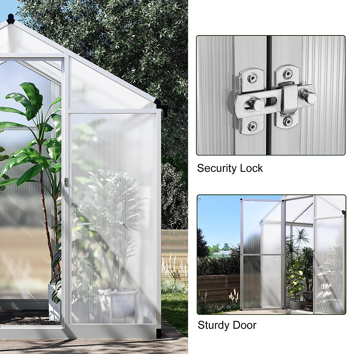 6x4 FT Greenhouse for Outdoors, Polycarbonate Greenhouse with Quick Setup Structure and Roof Vent, Aluminum Large Walk-in Greenhouse for Outside Garden Backyard, Silver