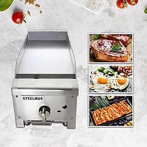 STEELBUS Commercial Gas Griddle-12''x23'' | Gas griddle flat top grill |19MM Thicken Heating Plate Heavy duty Stainless Steel gas Griddle,Countertop Griddle for Restaurant Equipment-22,000 BTU 6000W