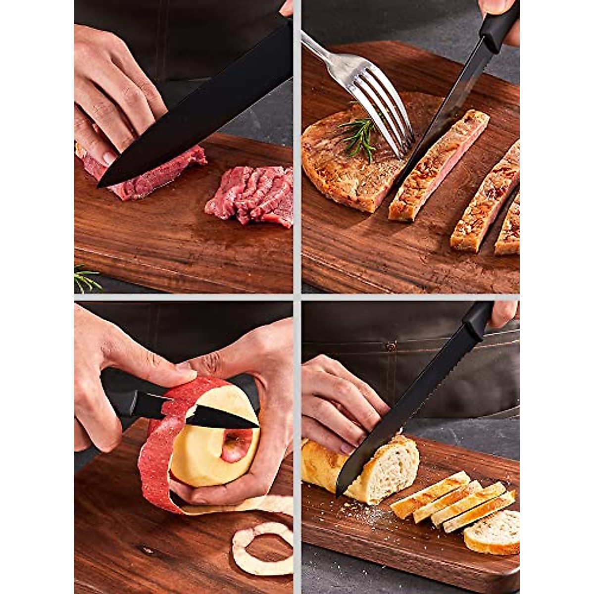 KDIK 16 PCS High Carbon Stainless Steel Kitchen Knife Set, BO Oxidation, No Rust, Sharp Cutlery Black Knife Set with Acrylic Stand and Serrated Steak Knives,AB112