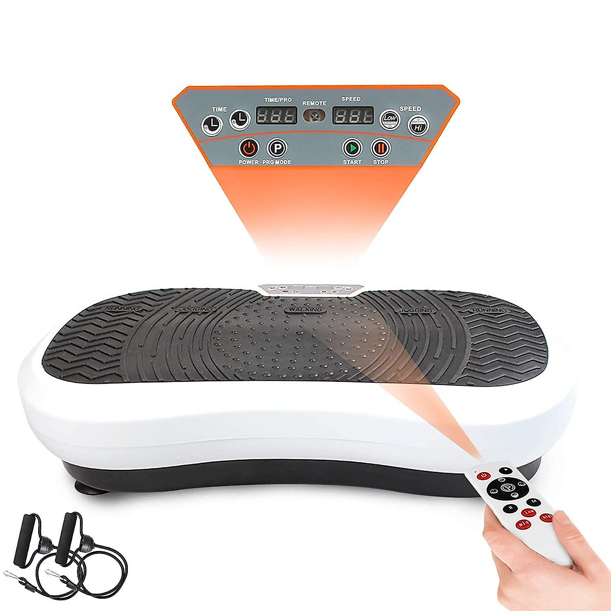 Leogreen Vibration Plate, Portable 3D Exercise Machine with 2 Resistance Bands, Whole Body Trainer for Home Fitness with 180 Levels Adjustable Speed and Time Settings, Maximum Weight 330lbs