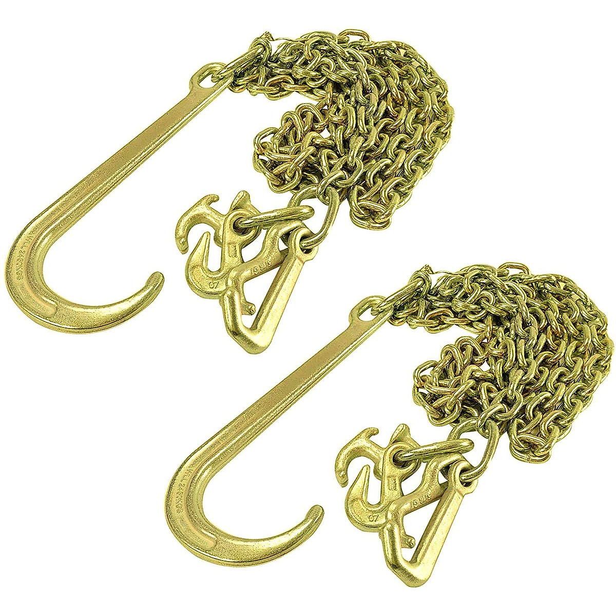 BLACKHORSE-RACING Grade 70 5/16 Inch x 10 Feets Transport Tow Chain J Hook Long Shank w/R T J Grab Hook Yellow Zinc - 3,700 lbs. Safe Working Load