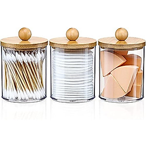 WUBY (4Pcs) Bathroom Jar with Lid, Cotton Ball Holder Bathroom Decorative Container,Holder for Storing Cotton Swabs, Cotton Balls, Dental Floss and Cotton Round Pads