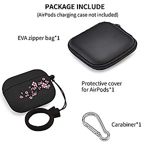 Cherry Blossom Case for Airpods Pro with Keychain, MAYCARI Cute Pink Floral Girls and Women Back Cover Protective Soft TPU Case for Airpod Pro