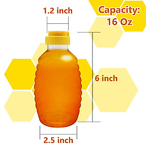 8 Pcs 16oz Clear Plastic Honey Bottles,Refillable Squeeze Honey Containers Jars for Storing Dispensing Fresh Honey,Syrup,Leak Proof Flip-Top Lids
