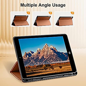 Case for iPad 9th / 8th / 7th Gen Case (2021/2020/2019) 10.2 Inch - Premium Leather Business Edition with Built-in Apple Pencil Holder - Auto Wake/Sleep - Orange