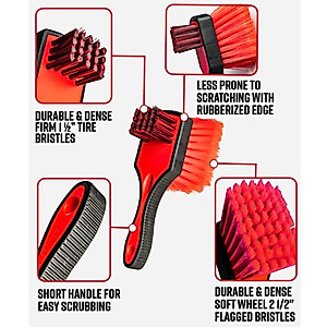 Adam's Double Sided Car Detailing Brush Wheel Brush & Tire Brush for Wheel Cleaning | Soft, Durable Chemical Resistant Bristles Against The Harshest Wheel & Tire Cleaner
