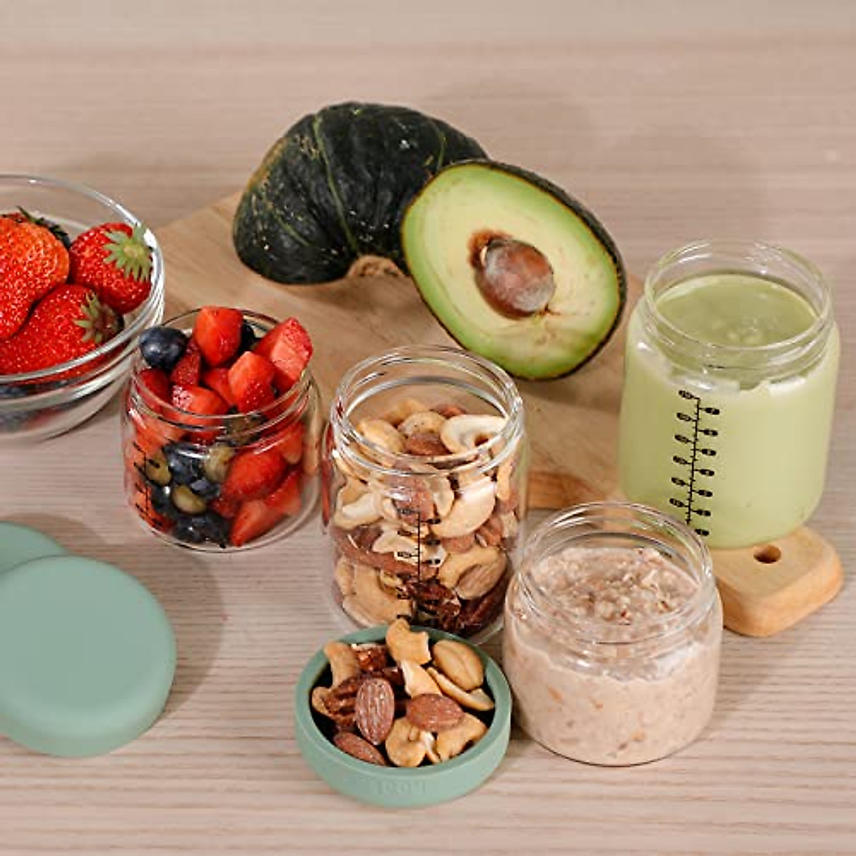 haakaa Baby Food Storage Containers with Silicone Lid, Baby Food Storage Jar Set, Freezer and Microwave Safe, 4PCS 4.2oz & 2PCS 7.2oz