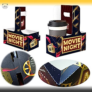 KARAQY 10 Pcs Movie Night Snacks Trays Box - Movie Night Drink Carrier with Handles, Disposable Popcorn Bags, Cinema Combo Popcorn Drink Holder for Movie Theater Cinema Party Supplies Favors