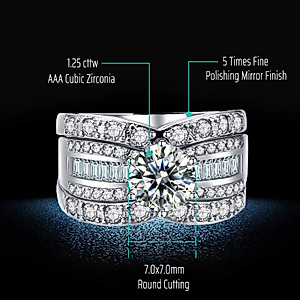Ahloe Jewelry 2.3Ct Wedding Rings for Women Engagement Ring Set Bands 18k White Gold Halo Round Cz 3pcs Size 8