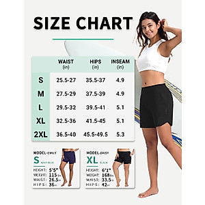 BVVU Women's 5 inch Swim Board Shorts Tummy Control Swimsuit Bottoms UPF50+ High Waisted Beach Shorts for Women with Liner Black
