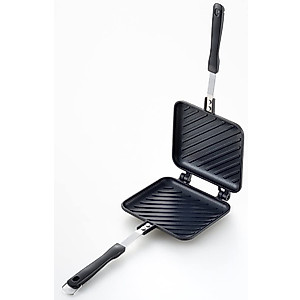 Toraya Hot Sandwich Maker, Crispy Grilling, Single, Fluorine Treated, For Gas Stoves, Black, Total Width: 13.8 inches (35 cm)